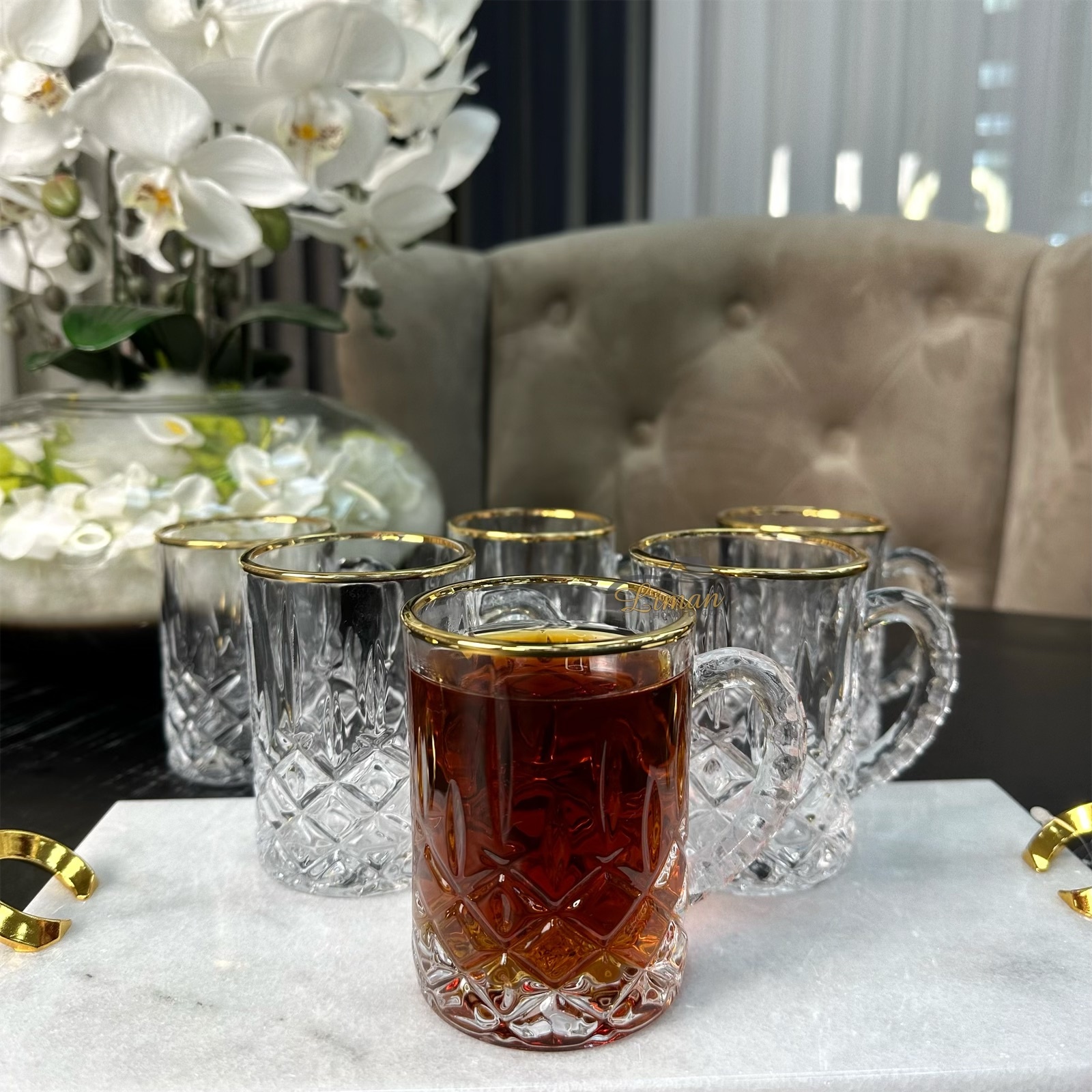 HAKAL HAJAR 6 DELIG DRINKGLAZEN GOUD - LimanOnline.com