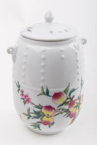 Chinese Tea Container Porcelain Peach - Orientique - Asianliving