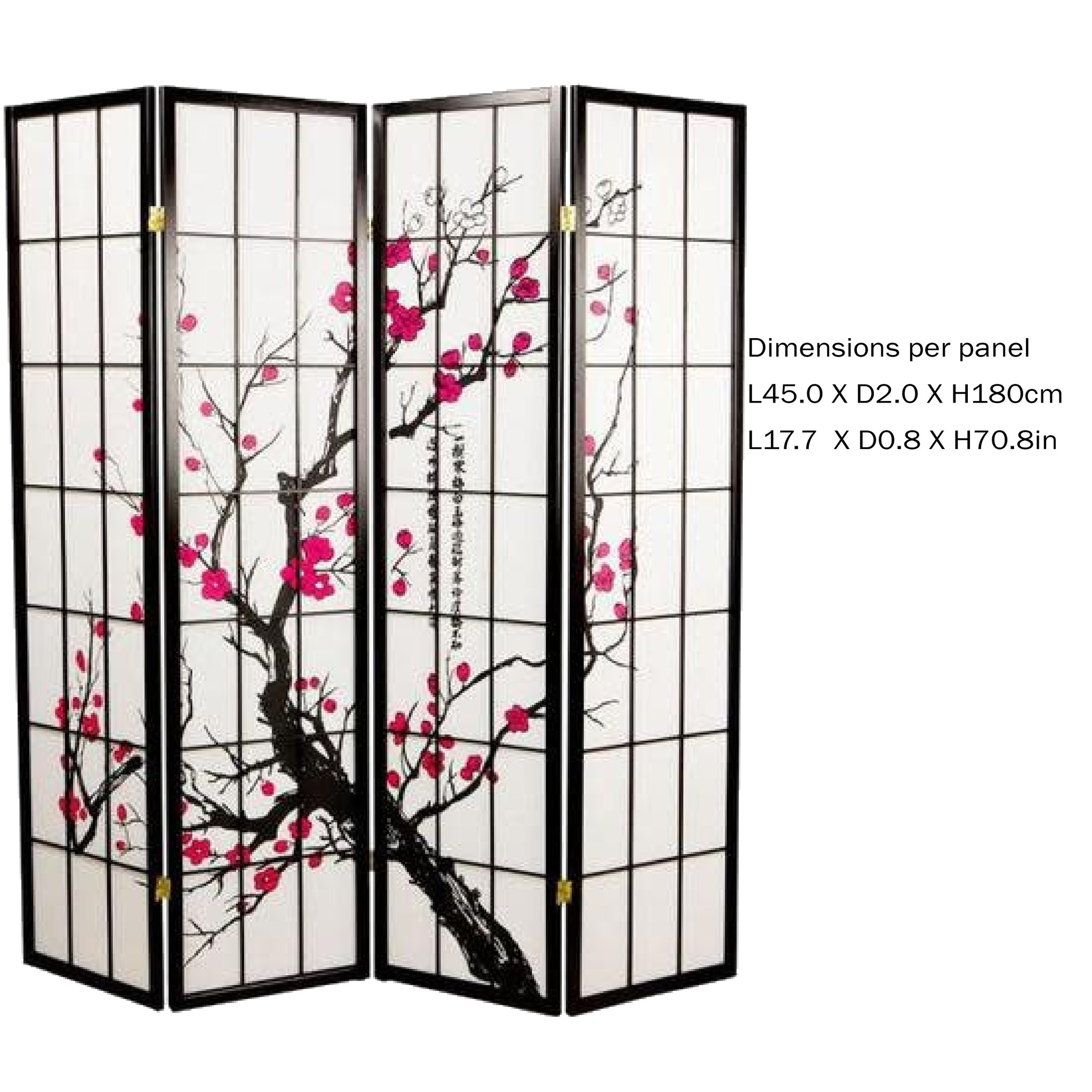 Biombo Japonés Shoji A180xA180cm 4 Paneles Papel de Arroz Negro - Flor ...