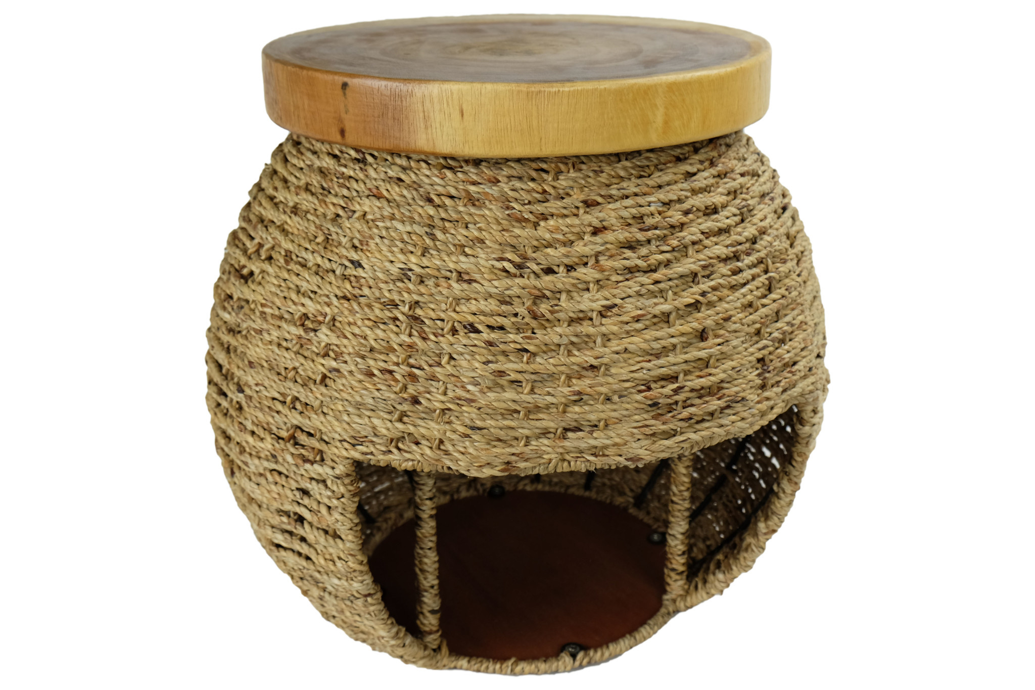 Hand Gevlochten Jute Stoel Met Mango Houten Bovenkant En Opbergruimte ...