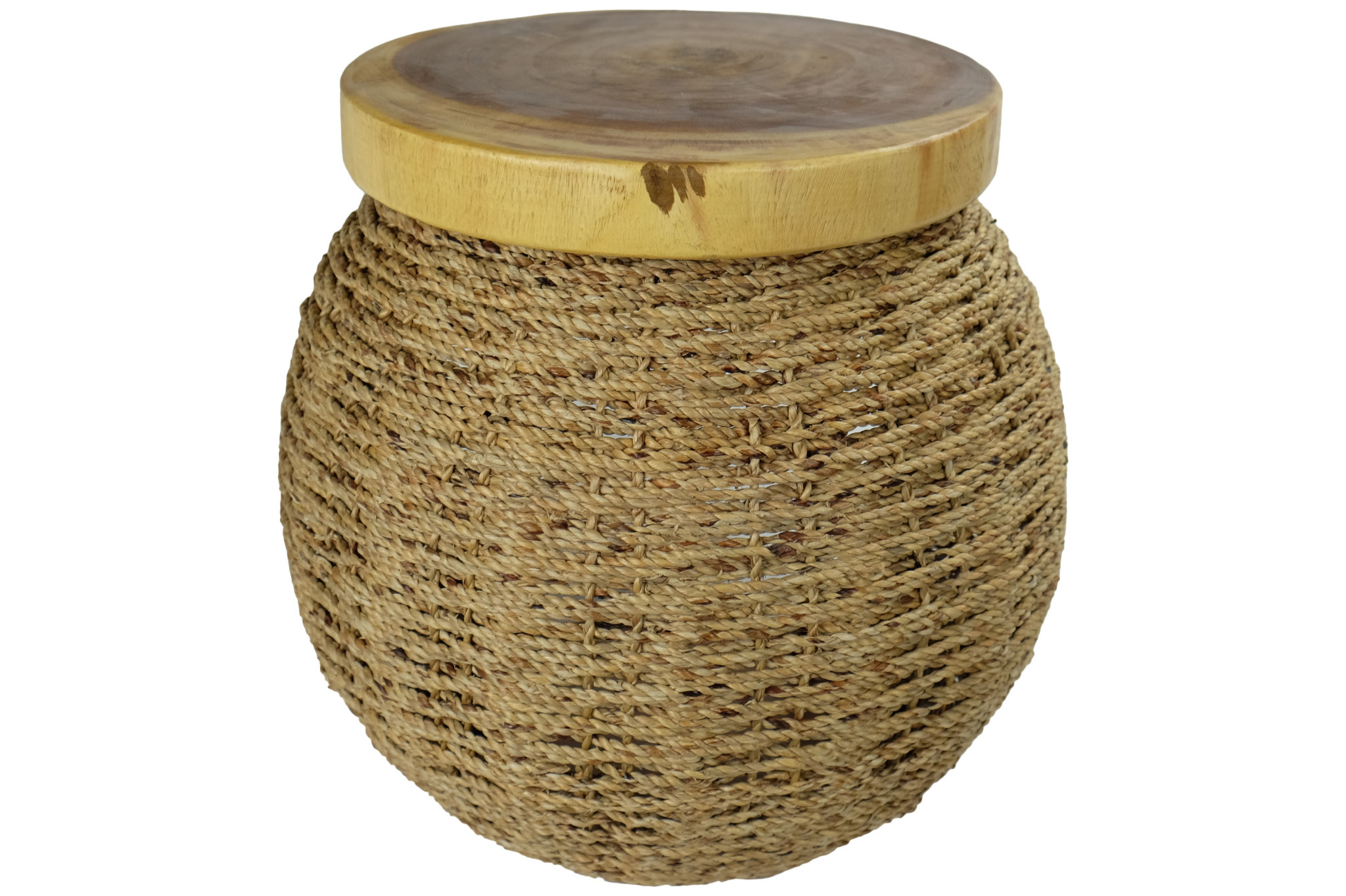 Handbraided Jute Stool with Wooden Top and Storage Space Handmade in T ...