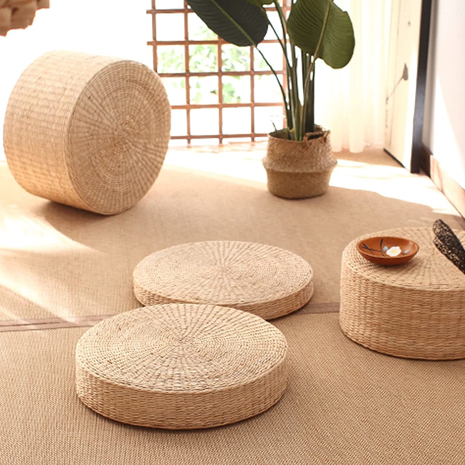 Oriental Pouf Handmade Natural Cattail D50xH20cm - Orientique - Asianliving