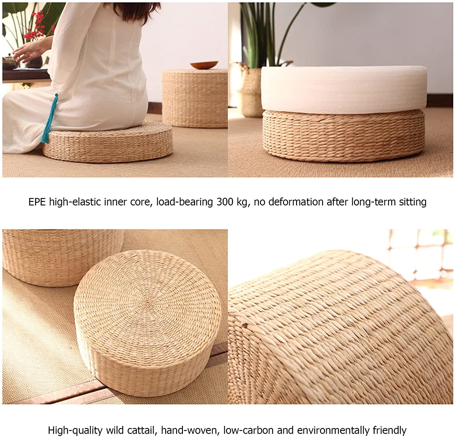 Oriental Pouf Handmade Natural Cattail D50xH20cm - Orientique - Asianliving