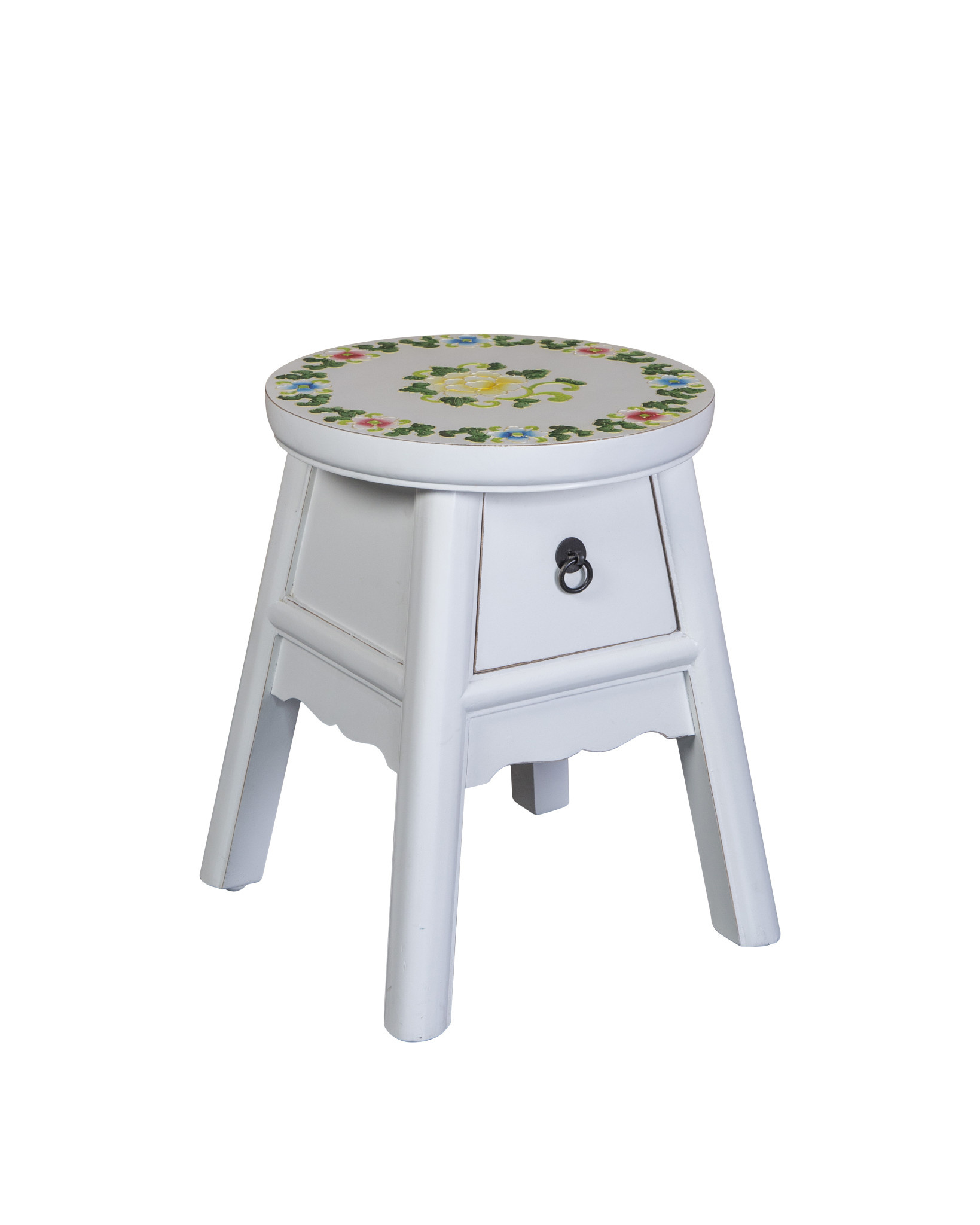 Chinese Stool White Handpainted Tibetan Inspired D32xH41cm - Orientique ...