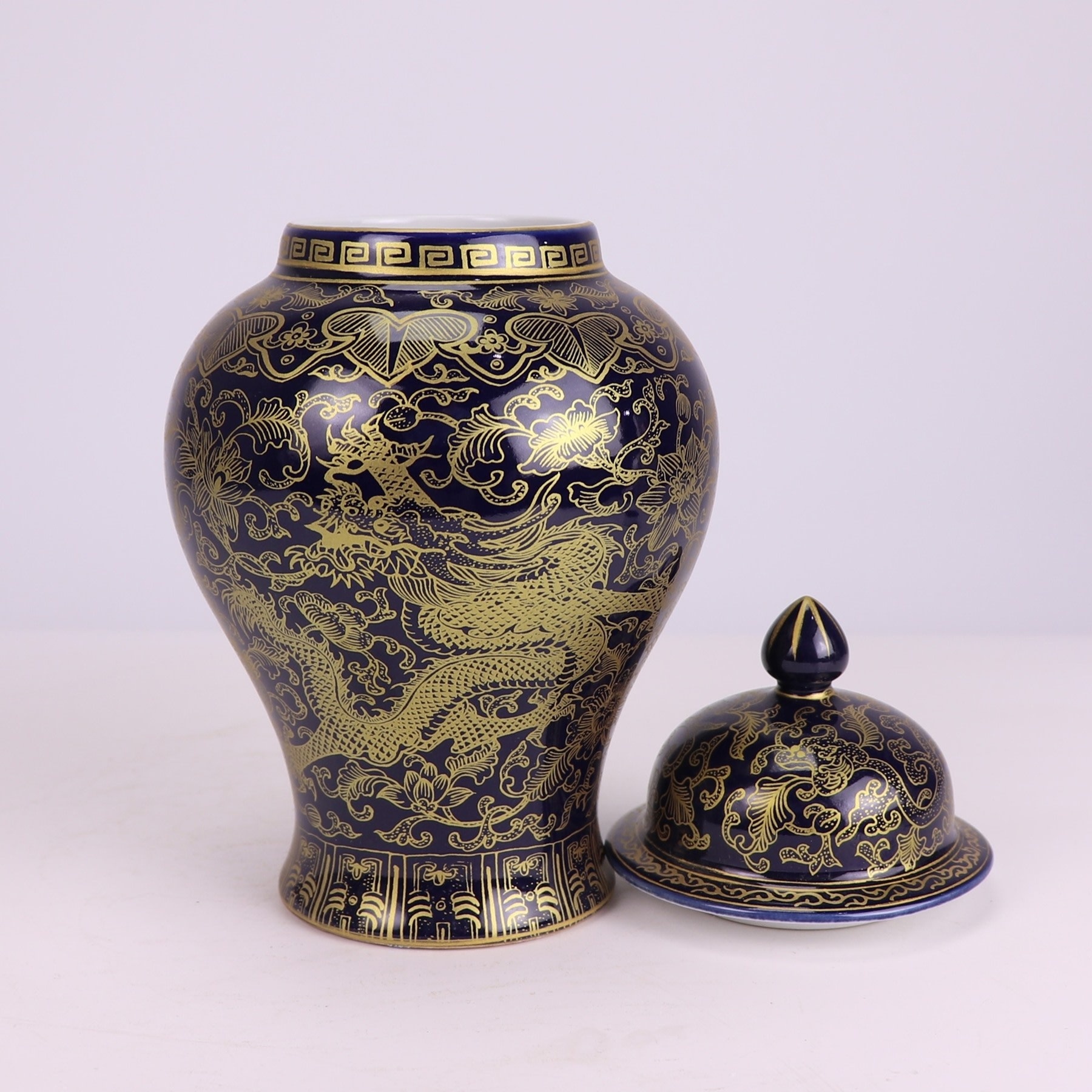 Chinese Gemberpot Porselein Navy Blauw Draak Handgeschilderd D13xH24cm ...