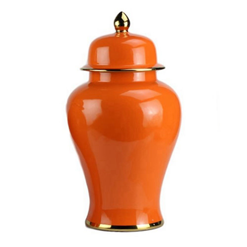 Chinesischer Vase mit Deckel Porzellan Orange Handgefertigt D21xH36cm ...