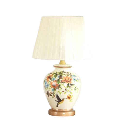 Chinese Table Lamp Porcelain White Hummingbird Handmade - Corinne D30x ...