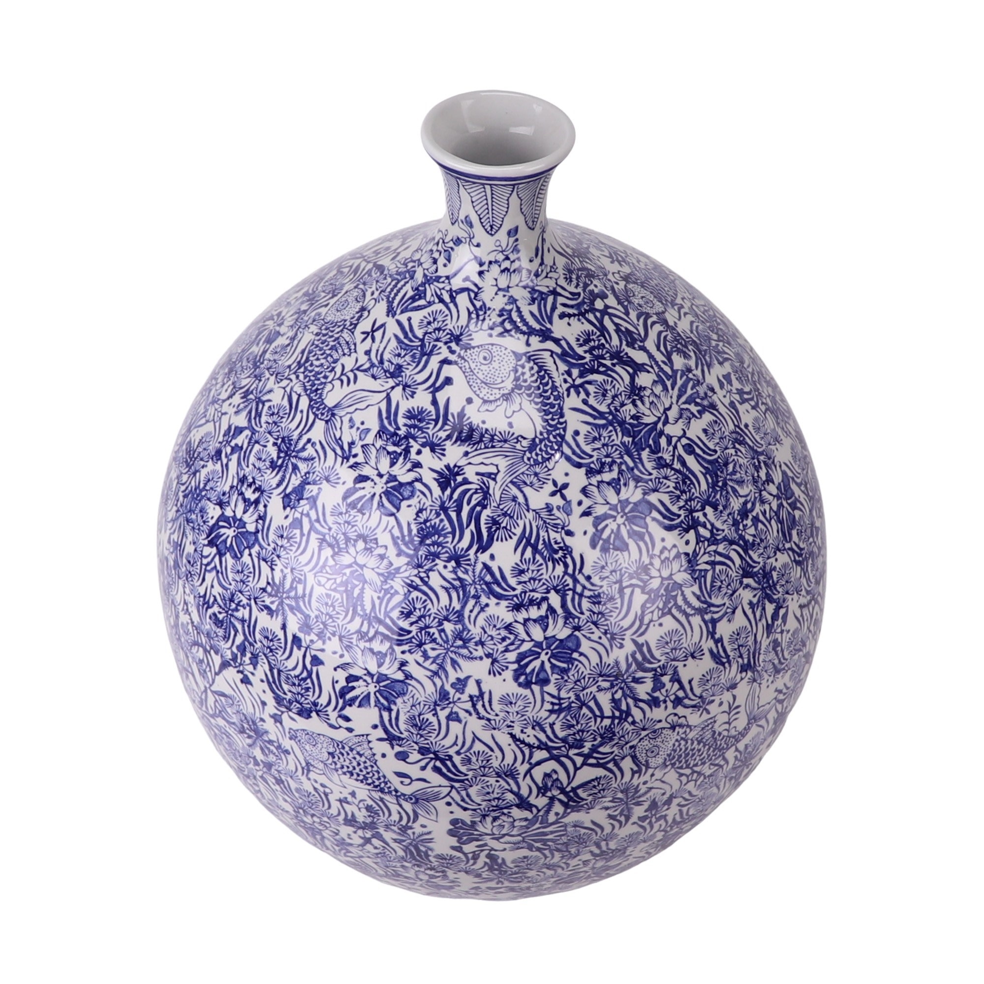 Chinese Vase Porcelain Blue White Koi Fish Hand-Painted D36xH44cm ...