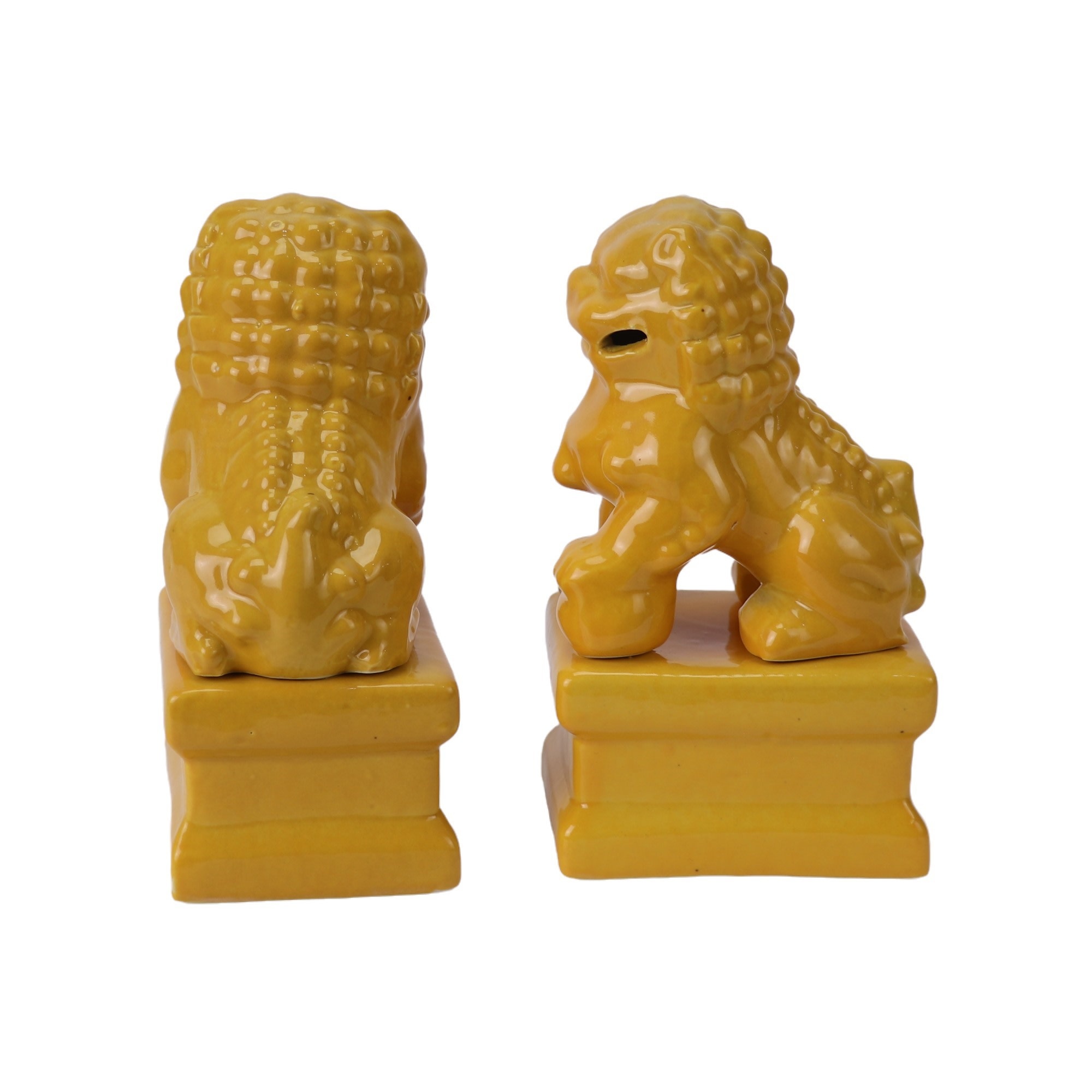 Chinese Foo Dogs Temple Guardian Lions Porcelain Yellow Set/2 Handmade W6xD8xH15cm - Orientique ...