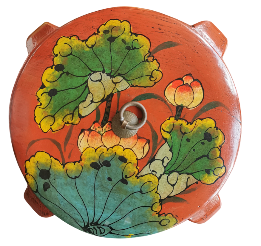 Antique Chinese Wooden Handpainted Rice Container with Lid Red ...