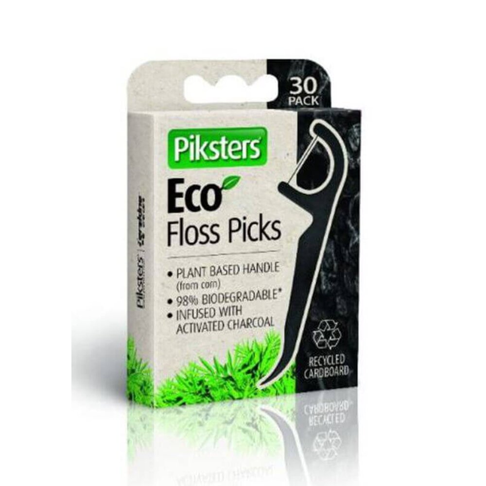 Piksters Eco Charcoal Floss Picks | 30 stuks