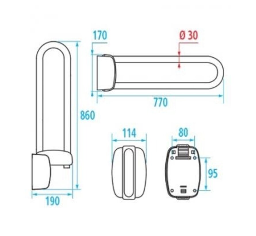 Opklapbeugel met of zonder steunpoot, lengte 77 cm - ThuiszorgWebshop.nl