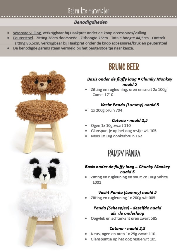 Pakket peuterstoel Panda - inclusief ontwerp - Haakpret