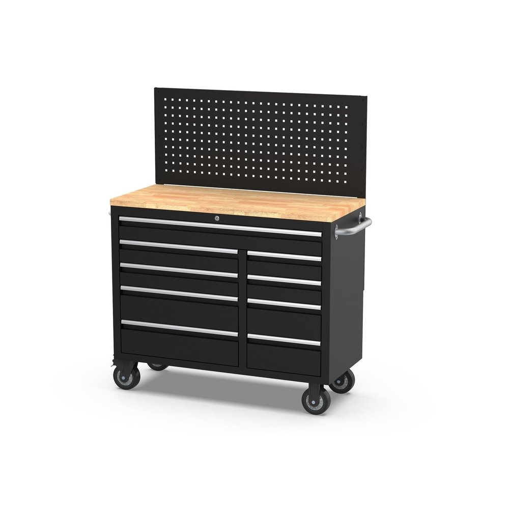 TM TM 122 cm Profi Tool trolley / Workbench with wooden top and rear ...