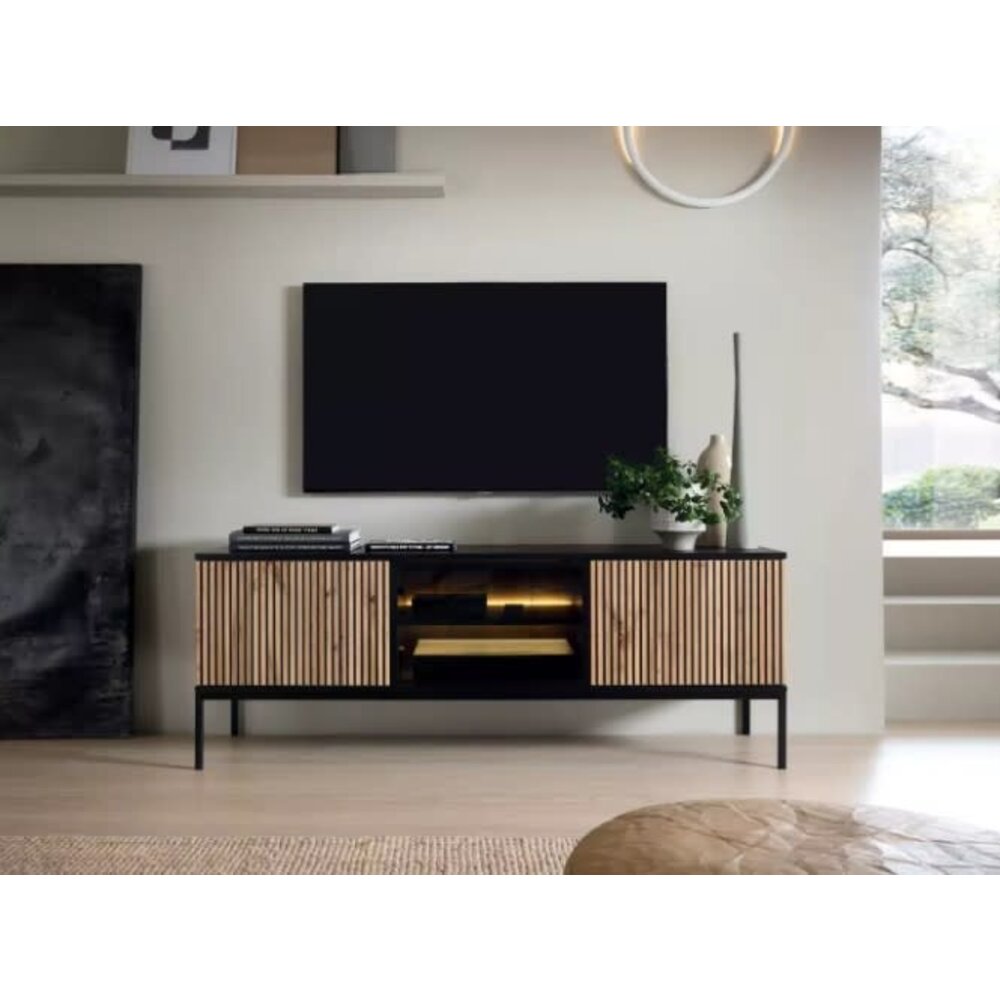 TV-Meubel modern Design met Latten patroon zwart 154cm - ToolMania