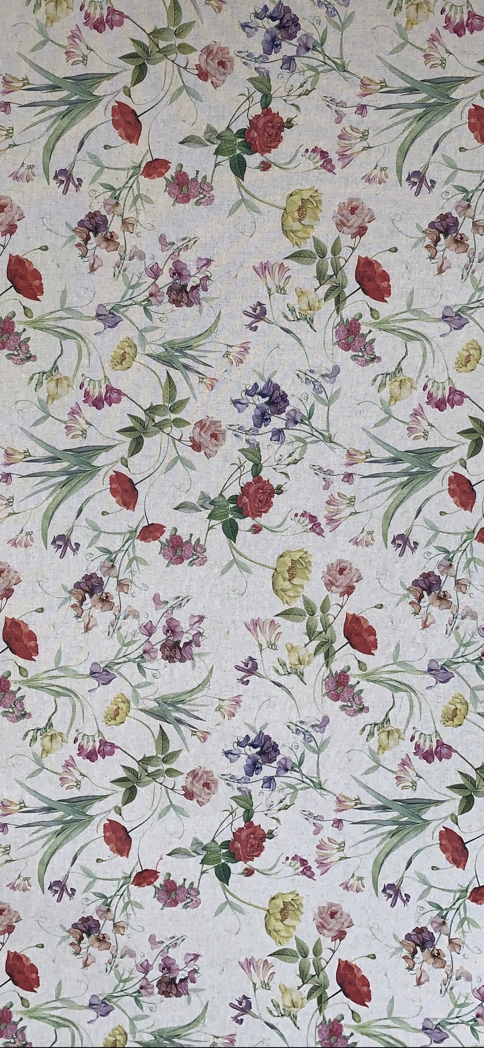 Badir Dekorationstoff- Wilde Blumen Leinenoptik print- rot/ gelb/ grün ...