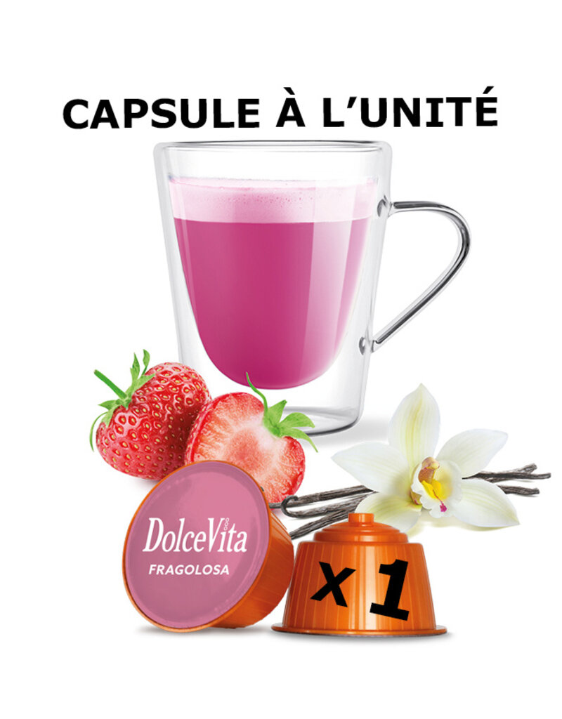 Capsule DOLCE GUSTO FRAGOLOSA (lait à la fraise) à l’unité - La Capsulerie