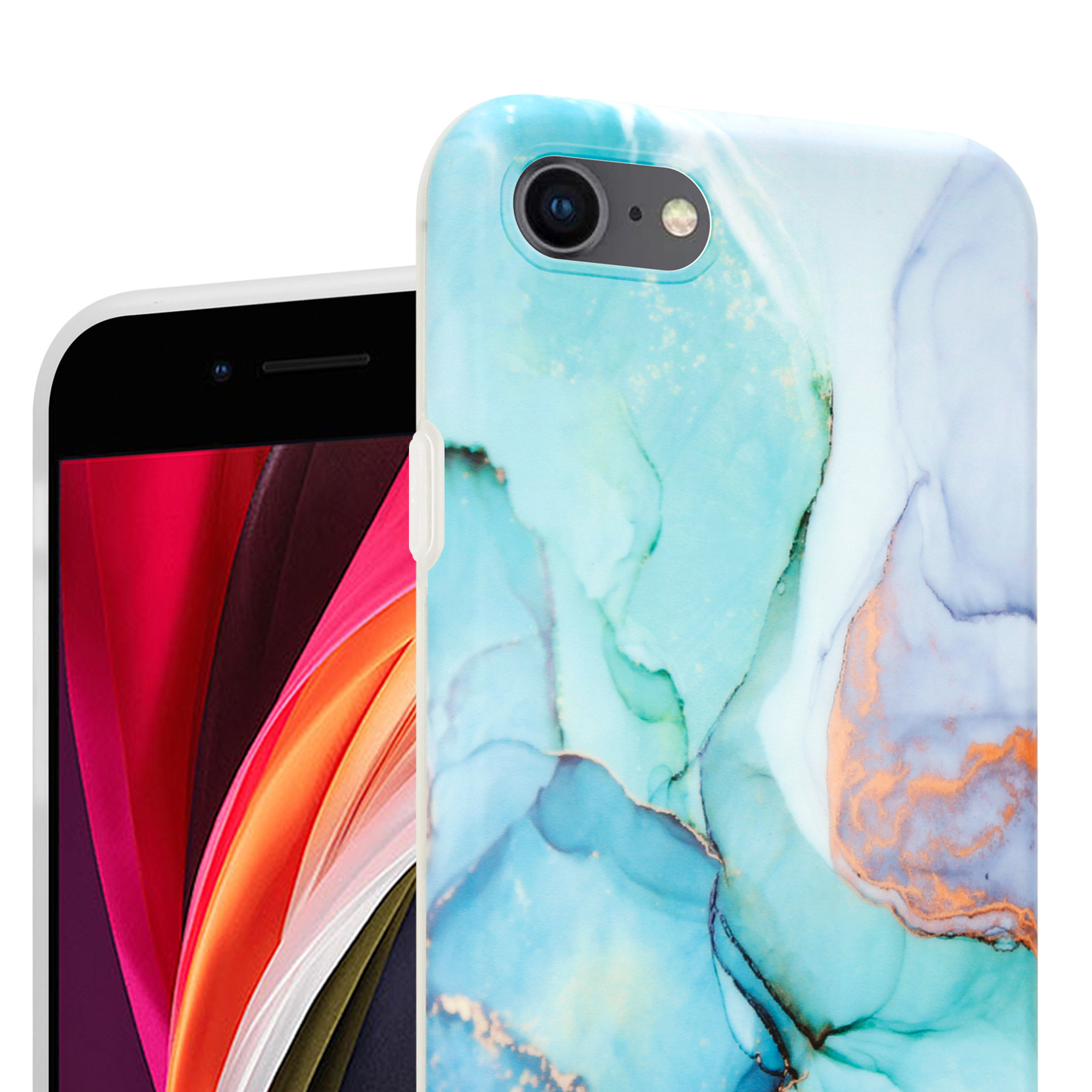 Marmeren Iphone 7 8 Hoesje Met Camerabescherming Groen Blauw