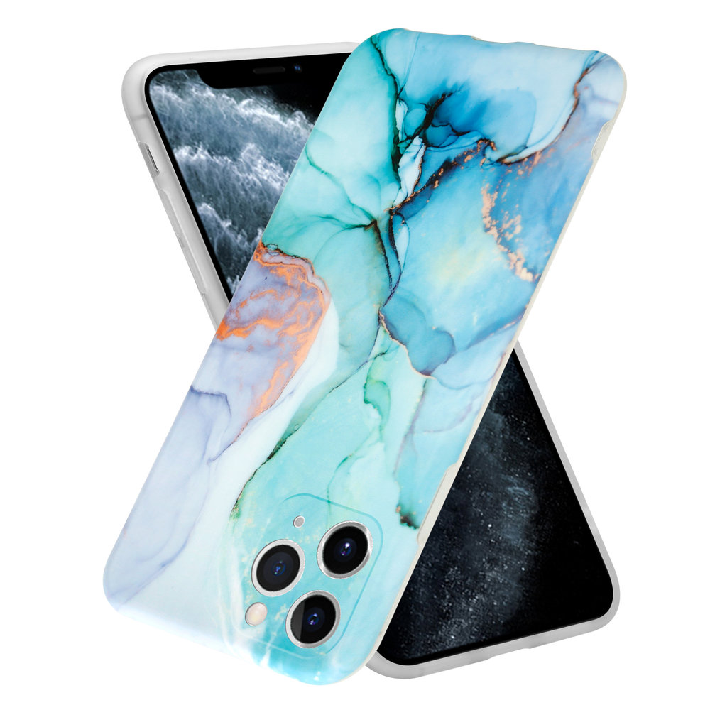 Marmeren Iphone 11 Pro Hoesje Met Camerabescherming Groen Blauw