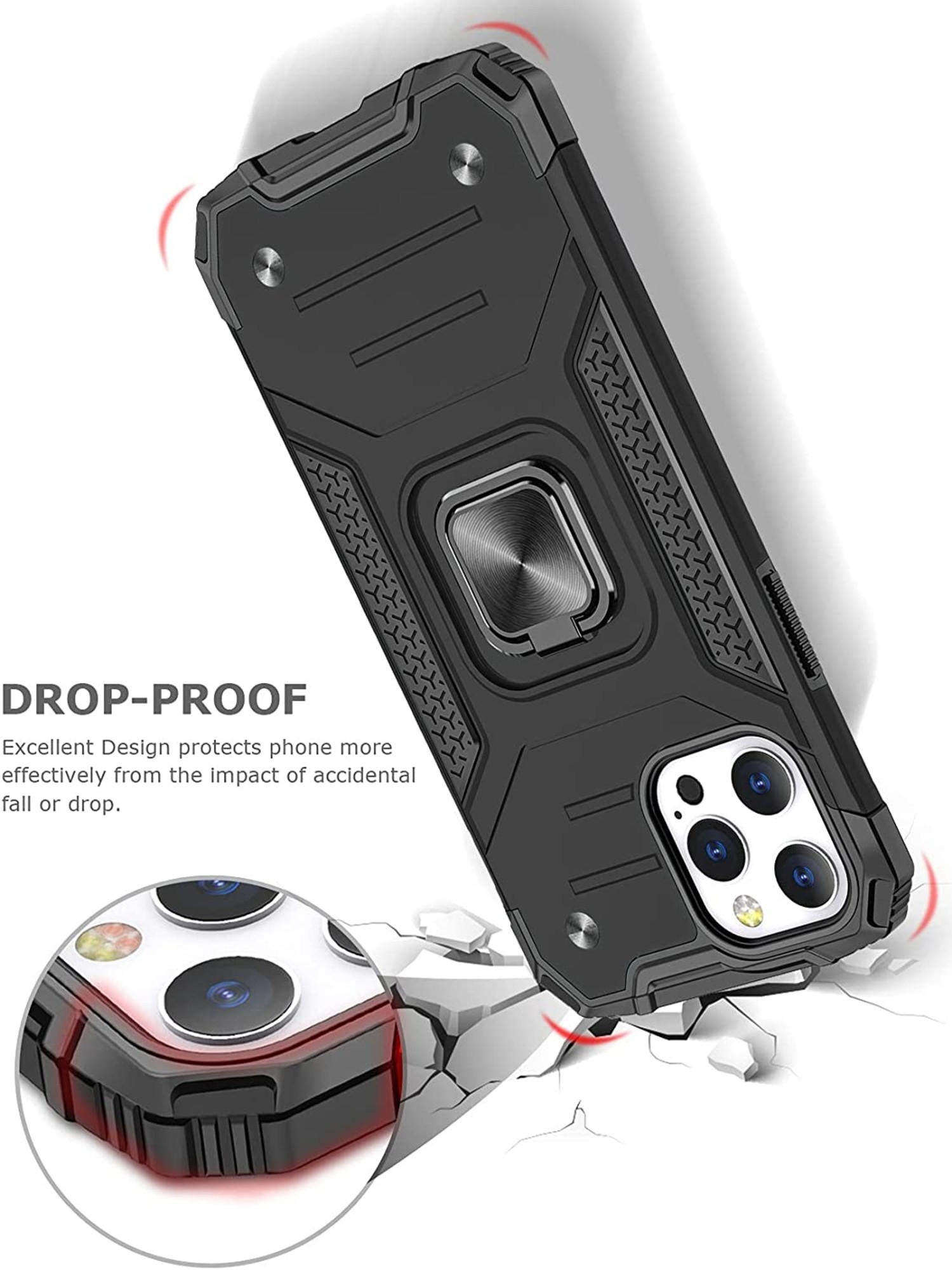 iPhone 13 Pro Max TPU Hardcase met ring (zwart) - Phone-Factory