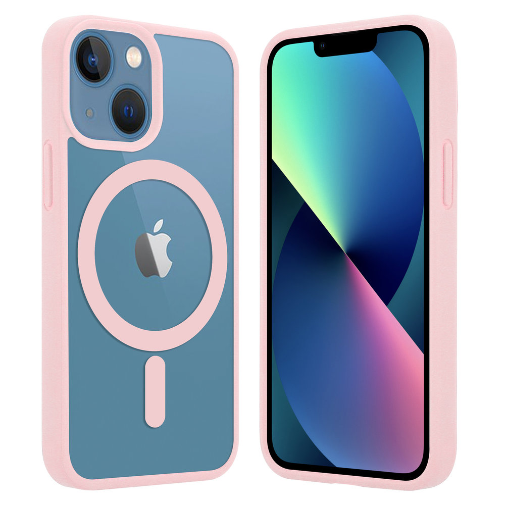iPhone 13 Mini Magsafe hoesje transparant gekleurde rand (roze) - Phone ...