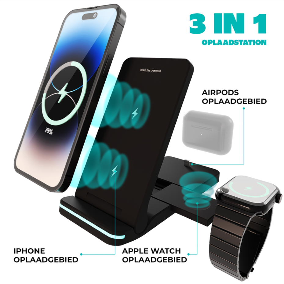 3 in 1 Foldable Wireless Charger voor Apple producten - Phone-Factory