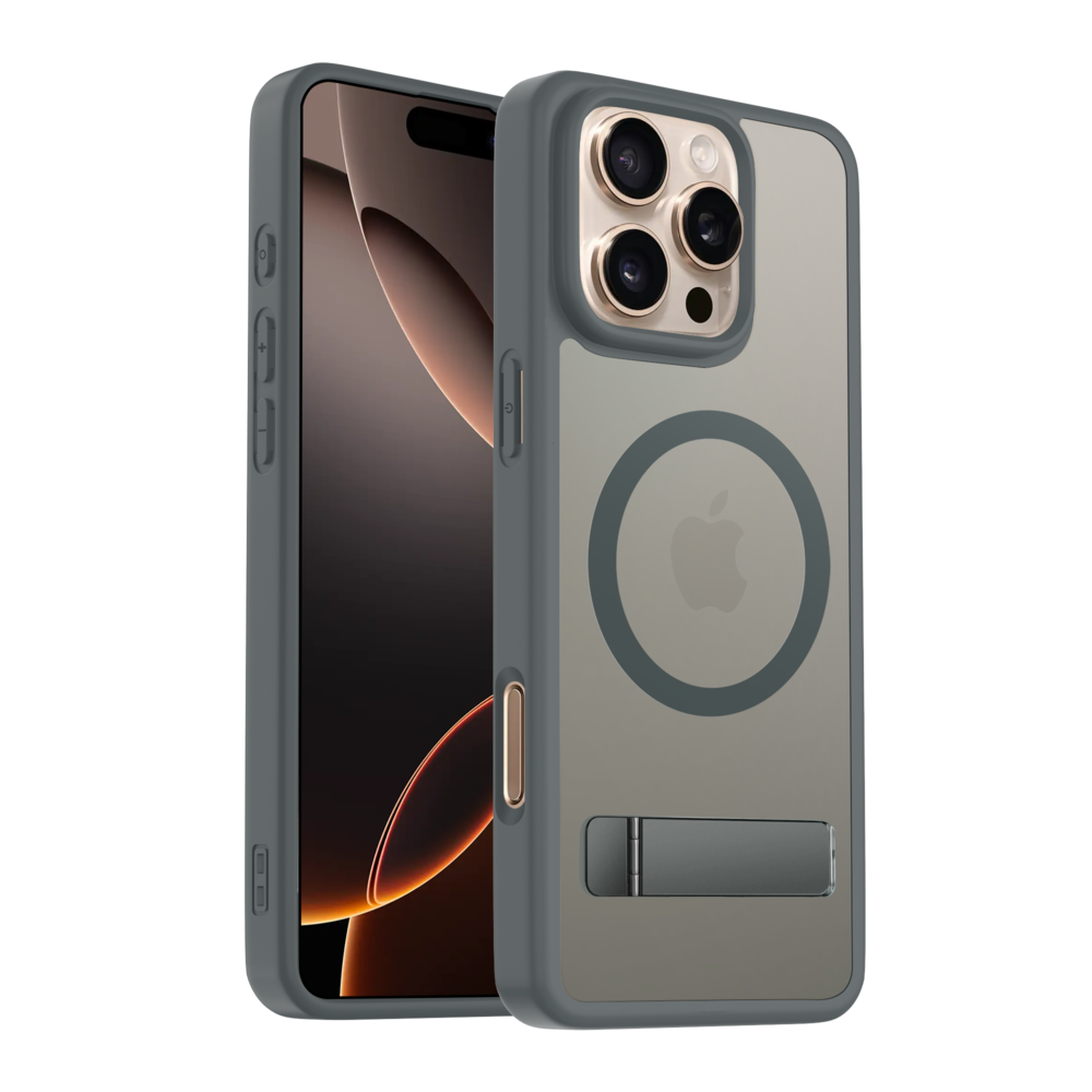 iPhone 13 Pro matte MagSafe case met standaard (grijs) - Phone-Factory