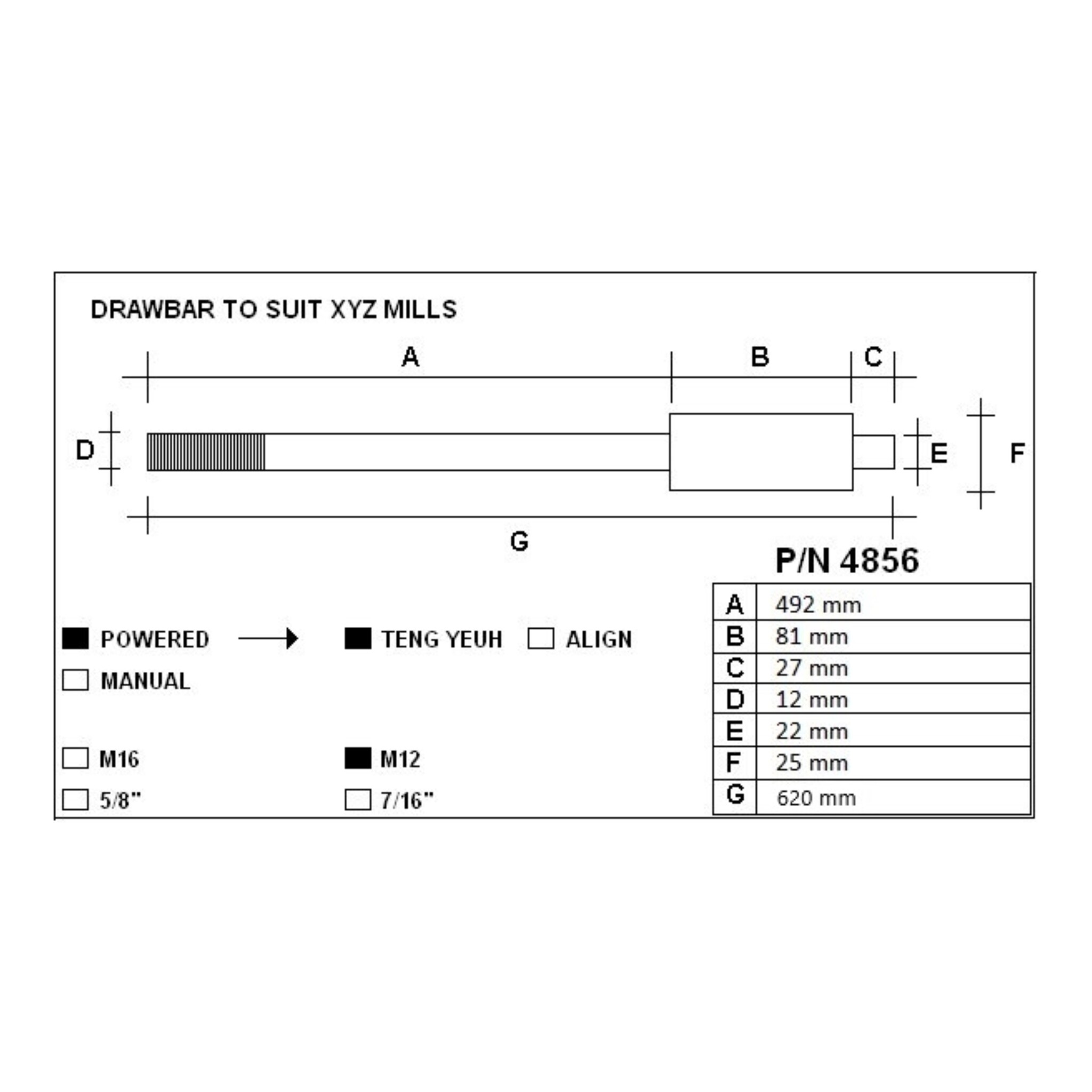 Aantrekstang XYZ RMX 2500 SK30-M12 620mm - Machines Crispyn