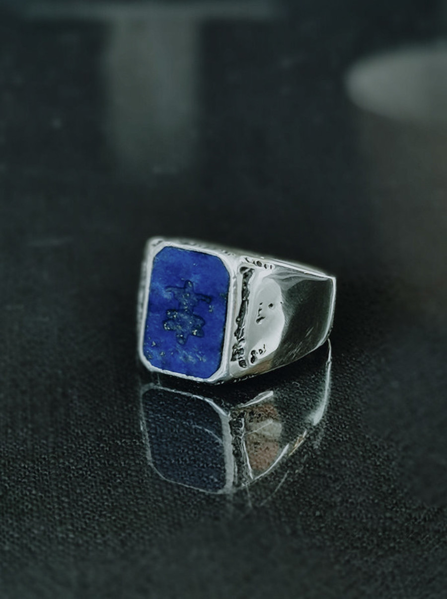 Silver Men's Signet Ring With Blue Stone Adric - Taj Amsterdam