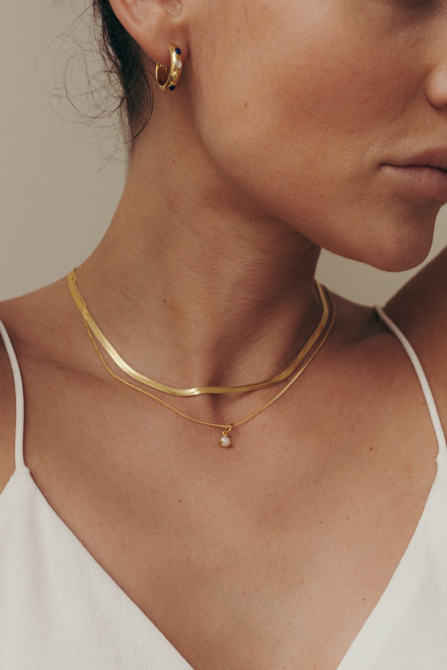 Flat Snake Chain Necklace Cho, Gold Plated - Taj Amsterdam