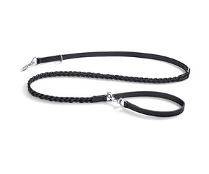 Cane Bergamo long lead, Dog Lead Braided Leather Black - The Pet Empire