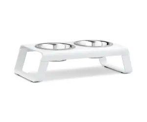 Cane Desco, Dog Feeder with Stainless Steel Bowls, Powder-Coated White ...