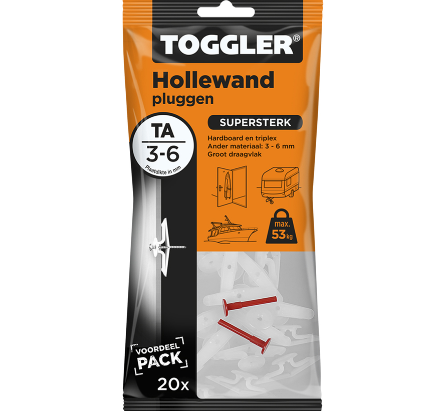 Toggler - TA - Hollewandpluggen - 3-6mm plaatdikte (20 stuks)