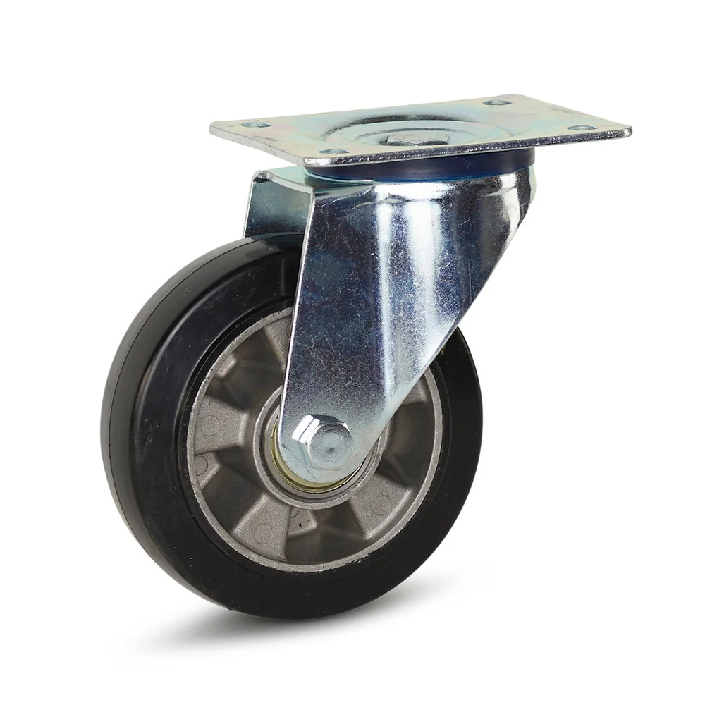 Black elastic rubber swivel castor with top plate - 150mm - 330kg ...