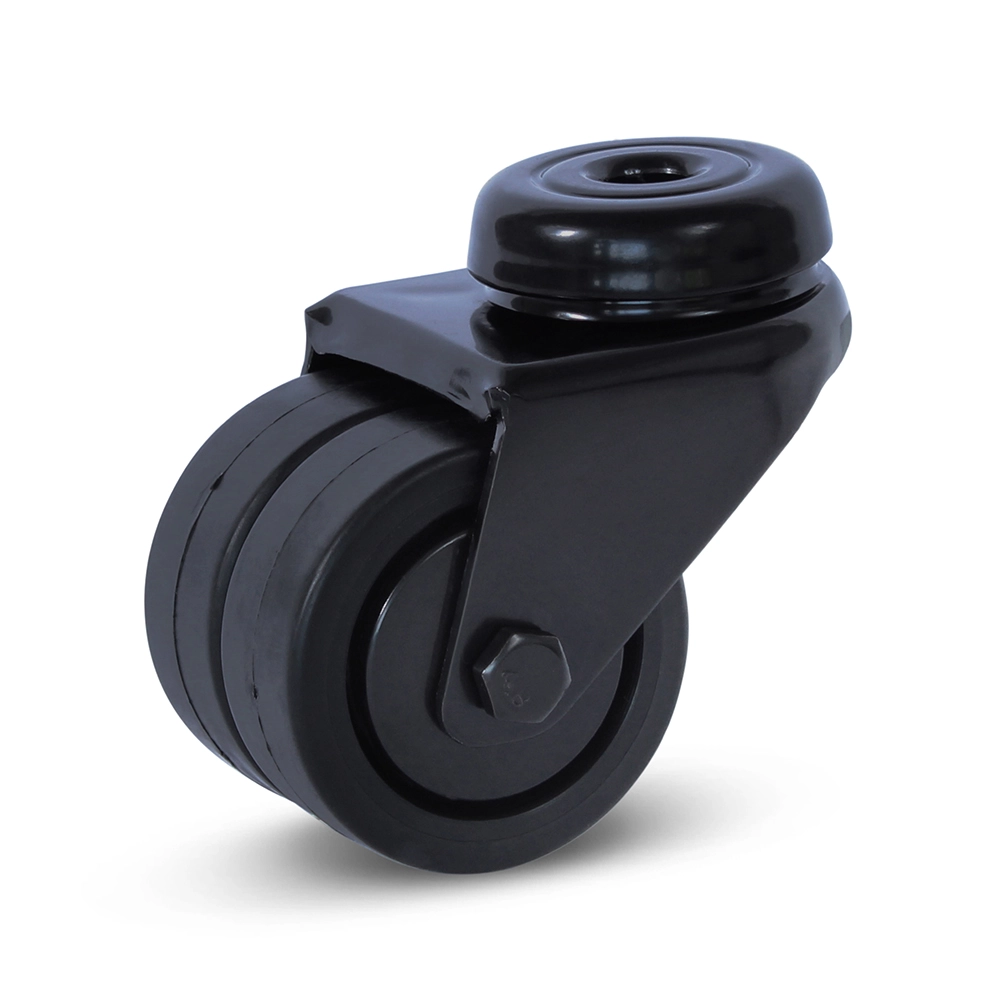 MESO Black double castor with central hole - 50mm - 90kg - Logihub