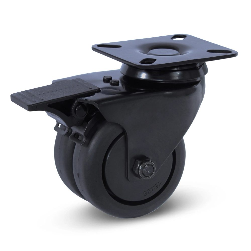 MESO Roue noire double pivotante freinée avec plateau supérieur - 75 mm ...