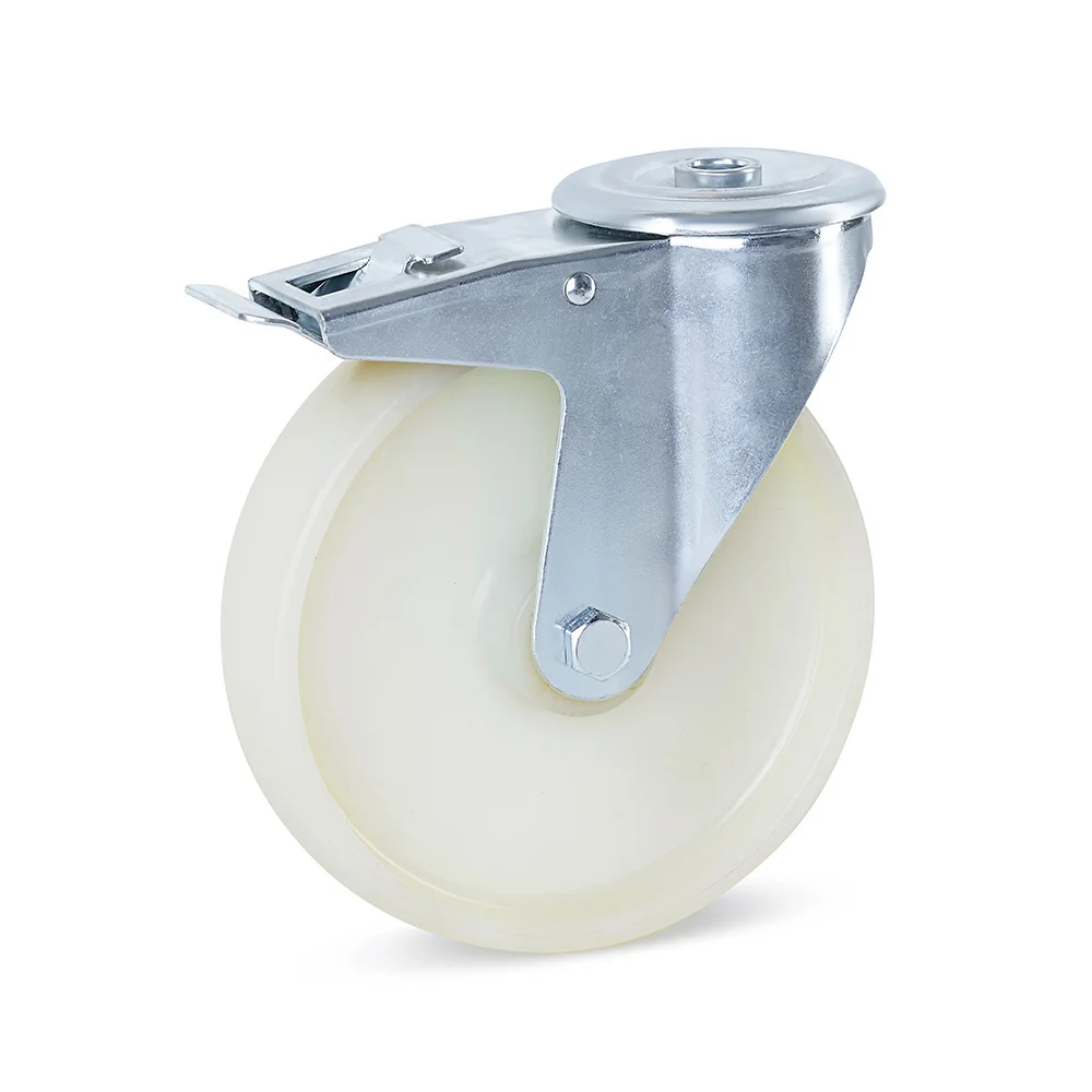 Rueda giratoria de nylon con freno y agujero central - 200mm - 400kg ...