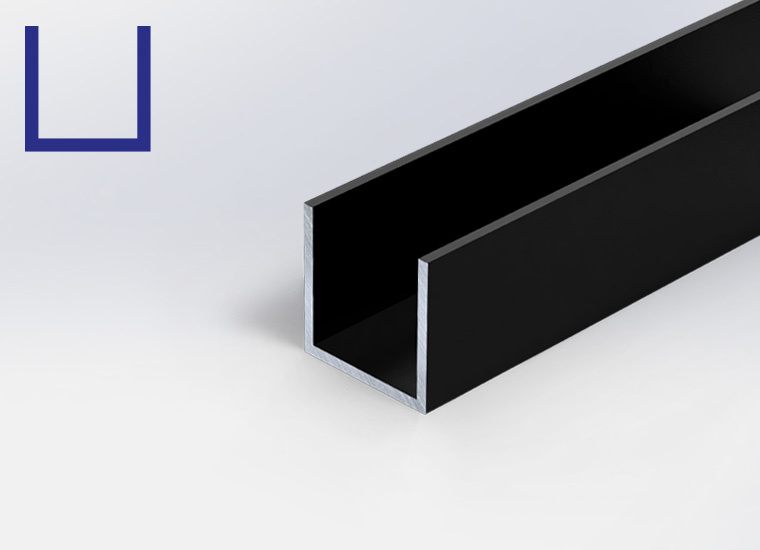 Aluminium U-profielen zwart - met structuurcoating in RAL 9004 of 9005