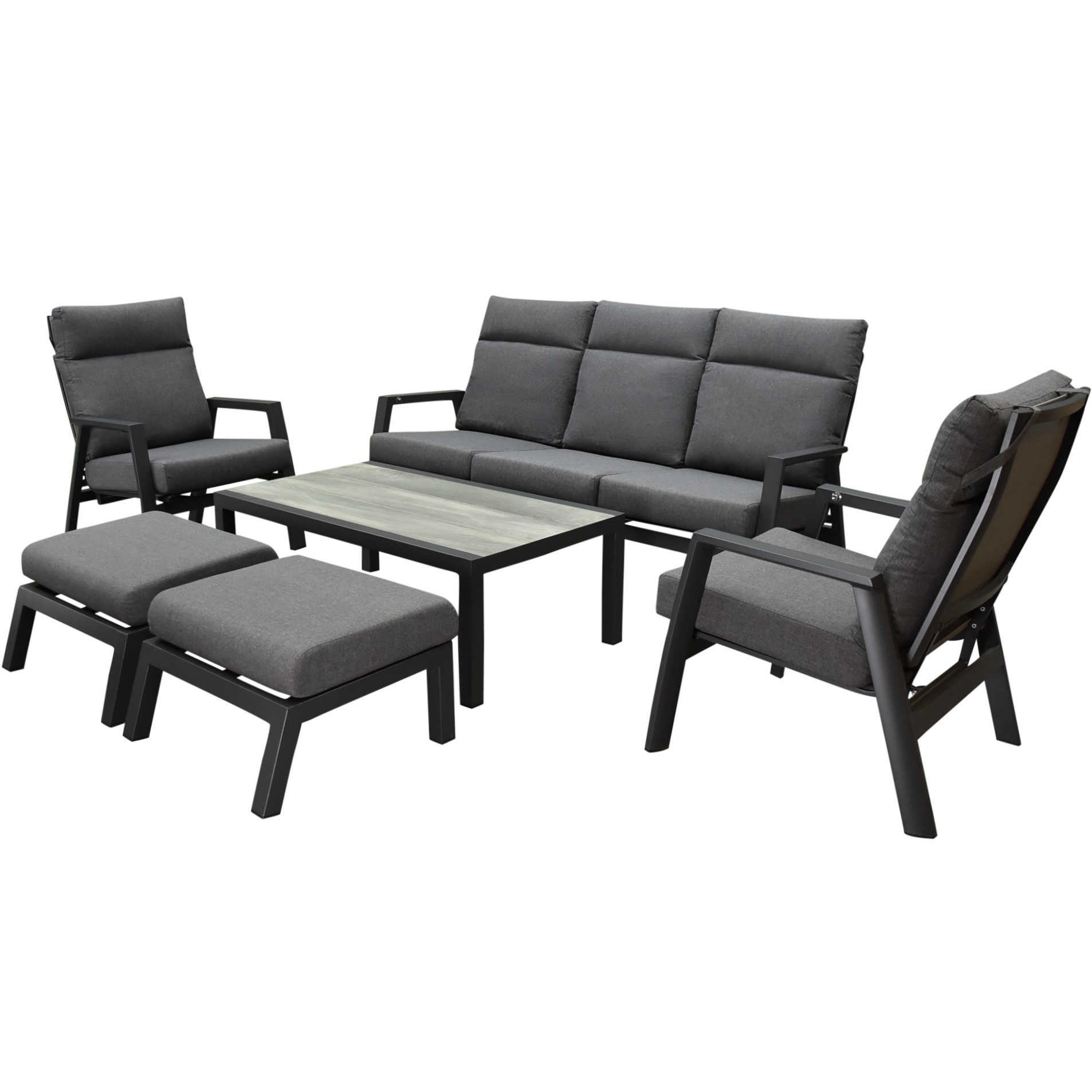 Vegas stoel bank loungeset 6 delig verstelbaar antraciet aluminium ...
