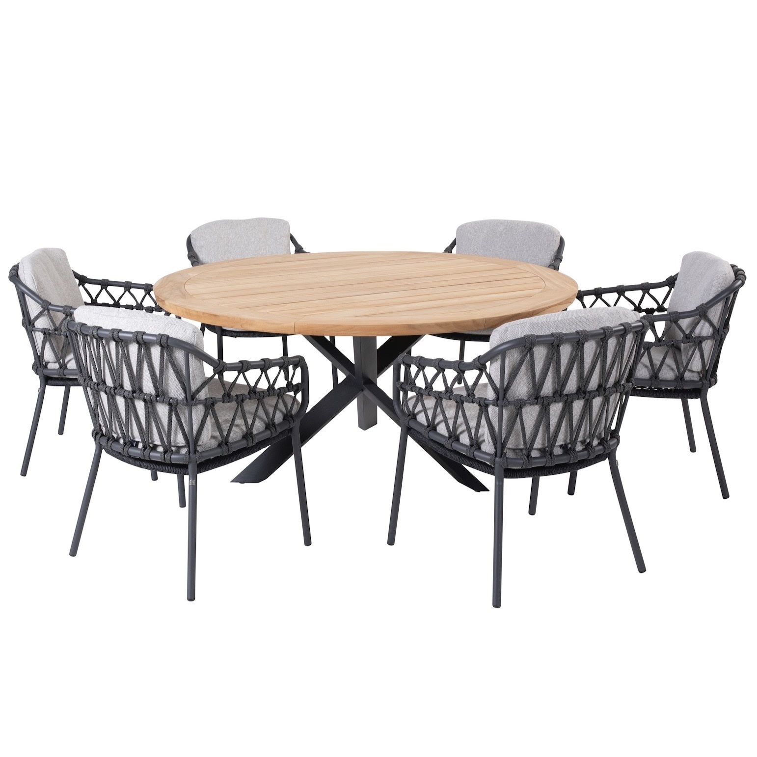 Prado Calpi dining tuinset 160 cm rond 7 delig rope teak 4 Seasons ...