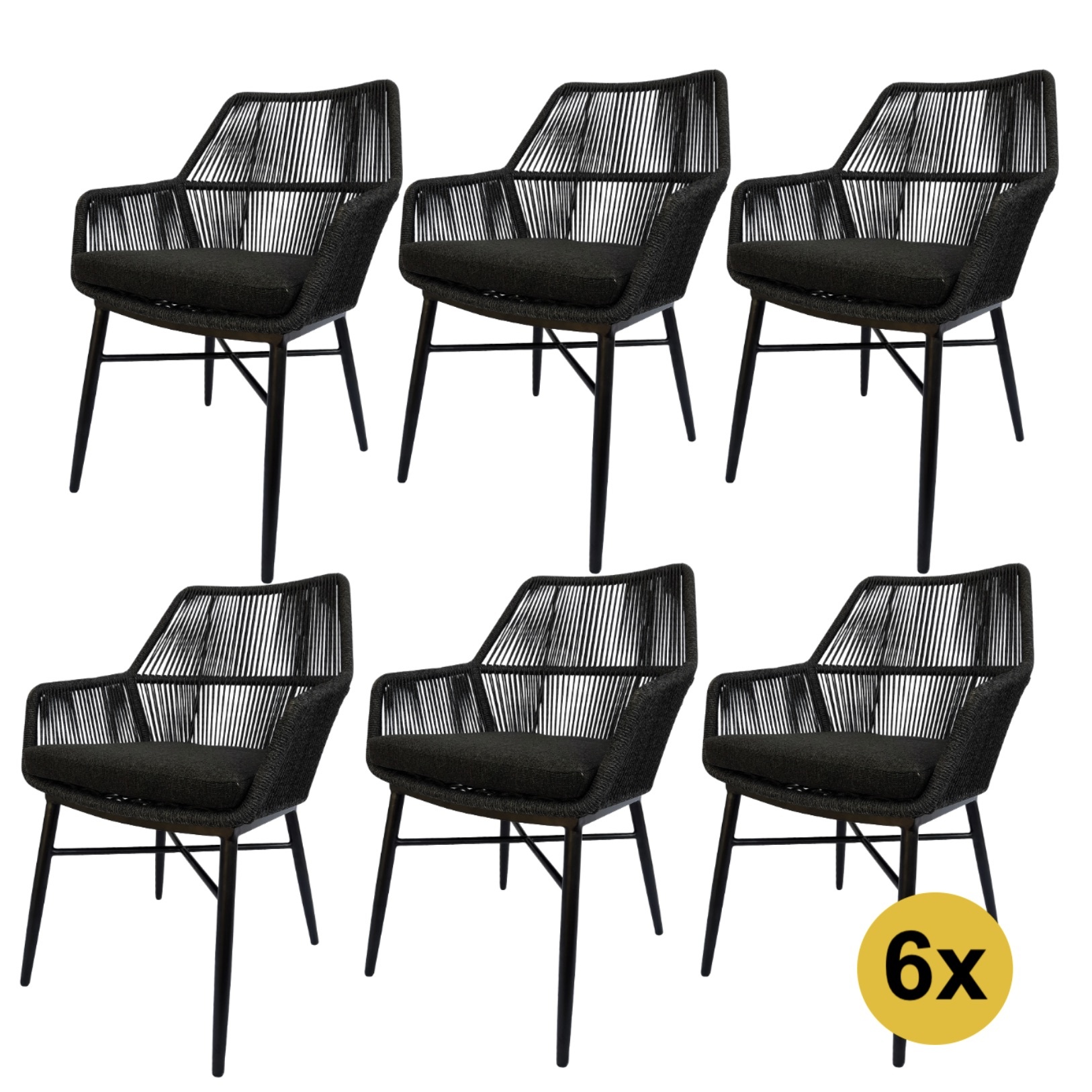 Set van 6 Chianti dining tuinstoel zwart rope - AVH Outdoor Tuinmeubelen