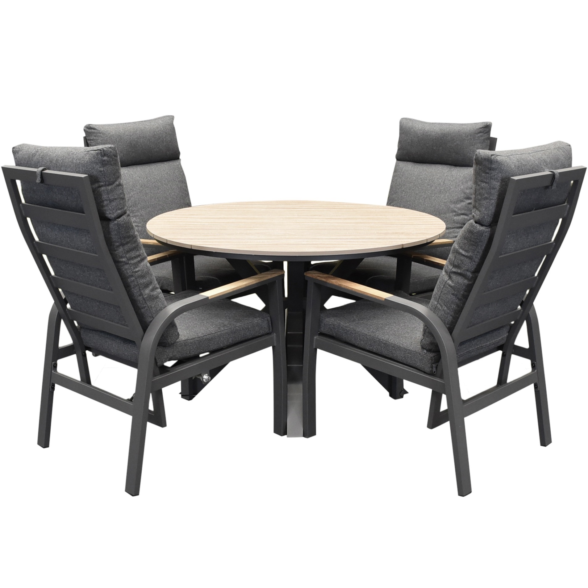 Quincy Kota dining tuinset 120xH75 cm rond 5 delig verstelbaar polywoo ...