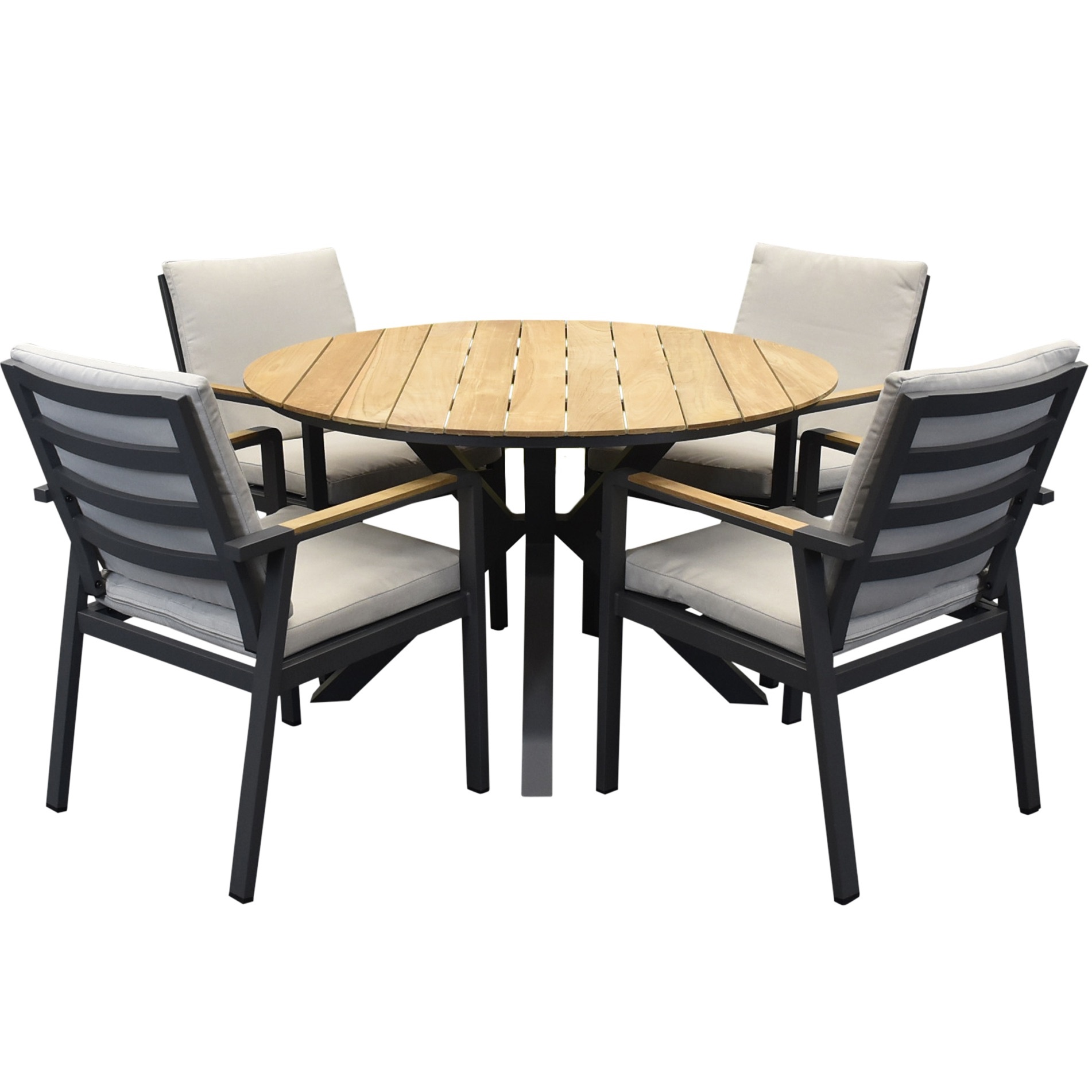 Quincy Lola dining tuinset 120xH75 cm rond 5 delig teak antraciet - AVH Outdoor Tuinmeubelen