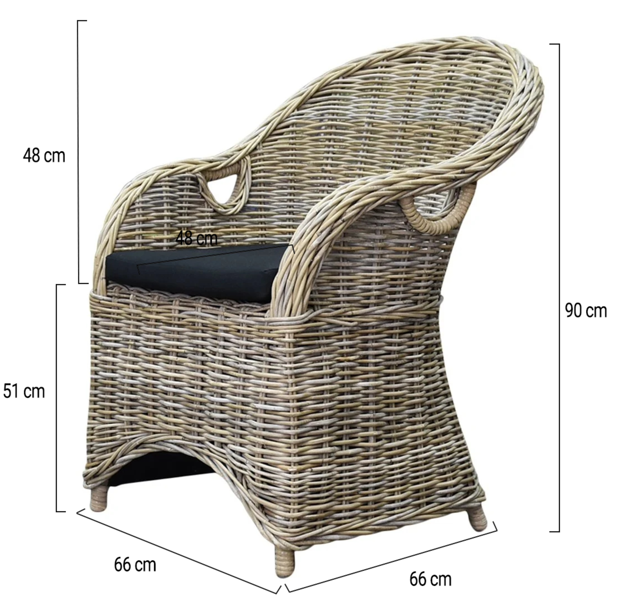 Macau dining tuinstoel met handgat naturel rotan - olefin black - AVH ...