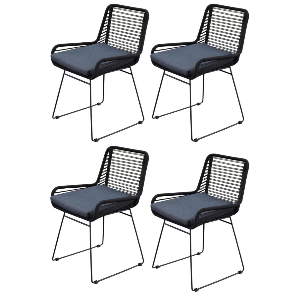 Zenia dining tuinstoel rope zwart set van 4 - AVH Outdoor Tuinmeubelen