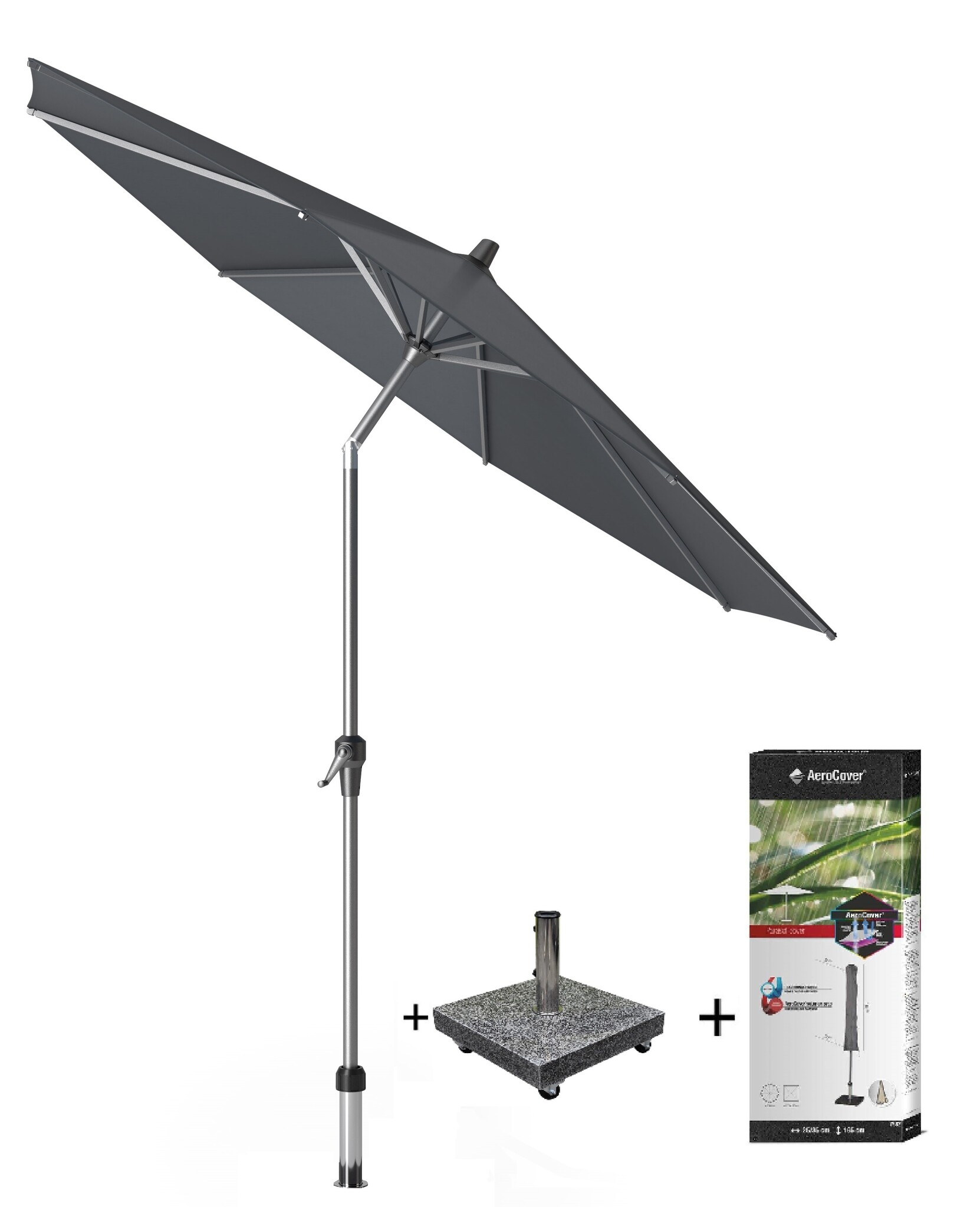 Riva parasol 250 cm rond antraciet met kniksysteem met 40 KG voet en ...