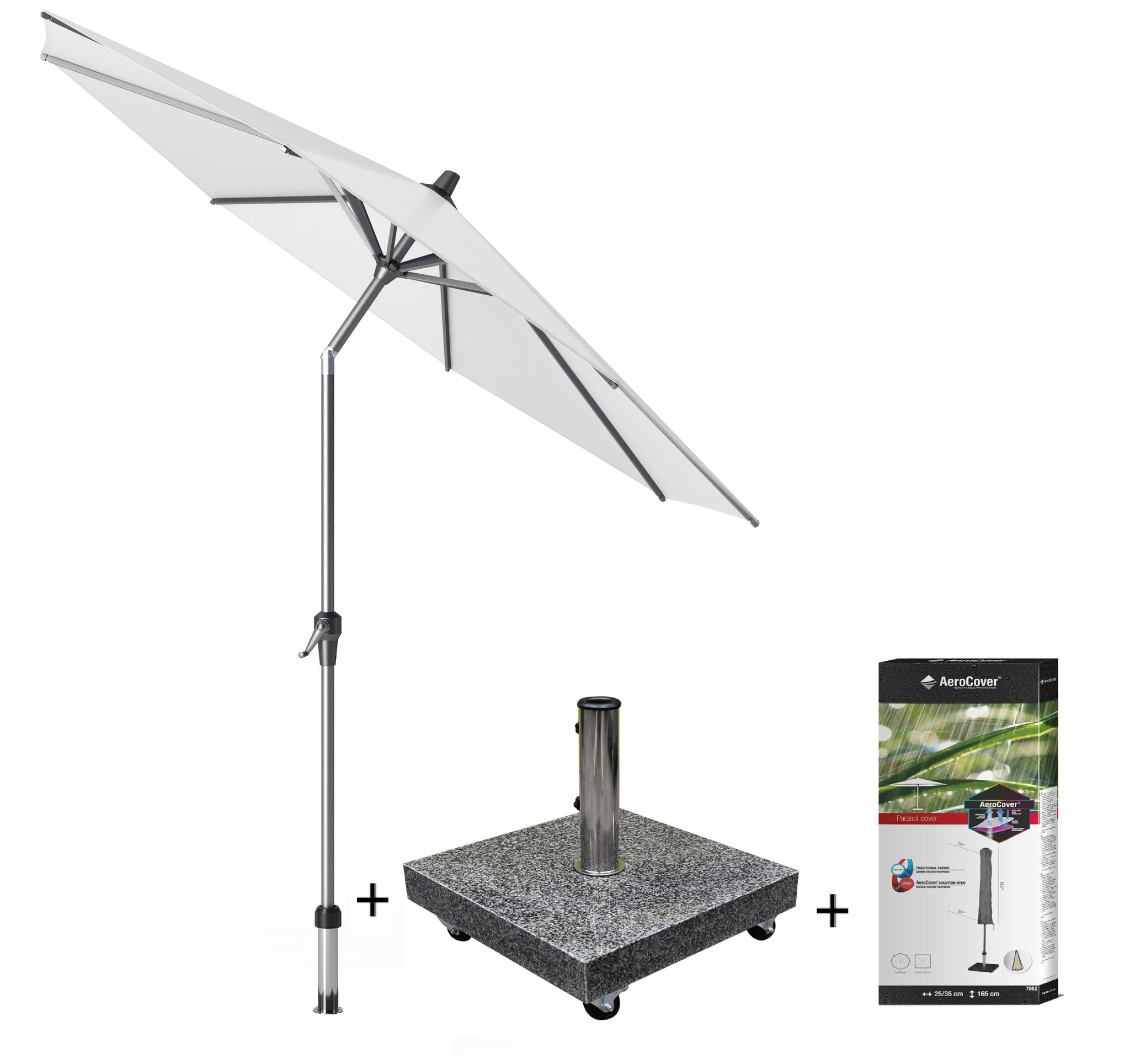 Platinum Riva parasol 250 cm rond wit met kniksysteem met 40KG voet en ...