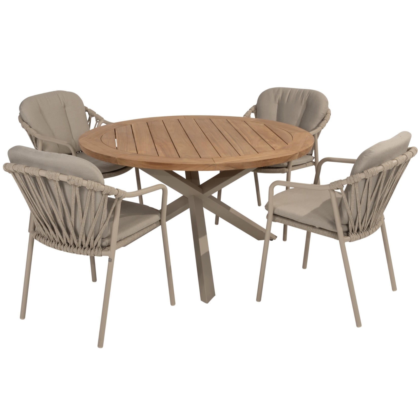 Manitoba Prado dining tuinset 130 cm rond 5 delig zand teak Taste 4SO ...