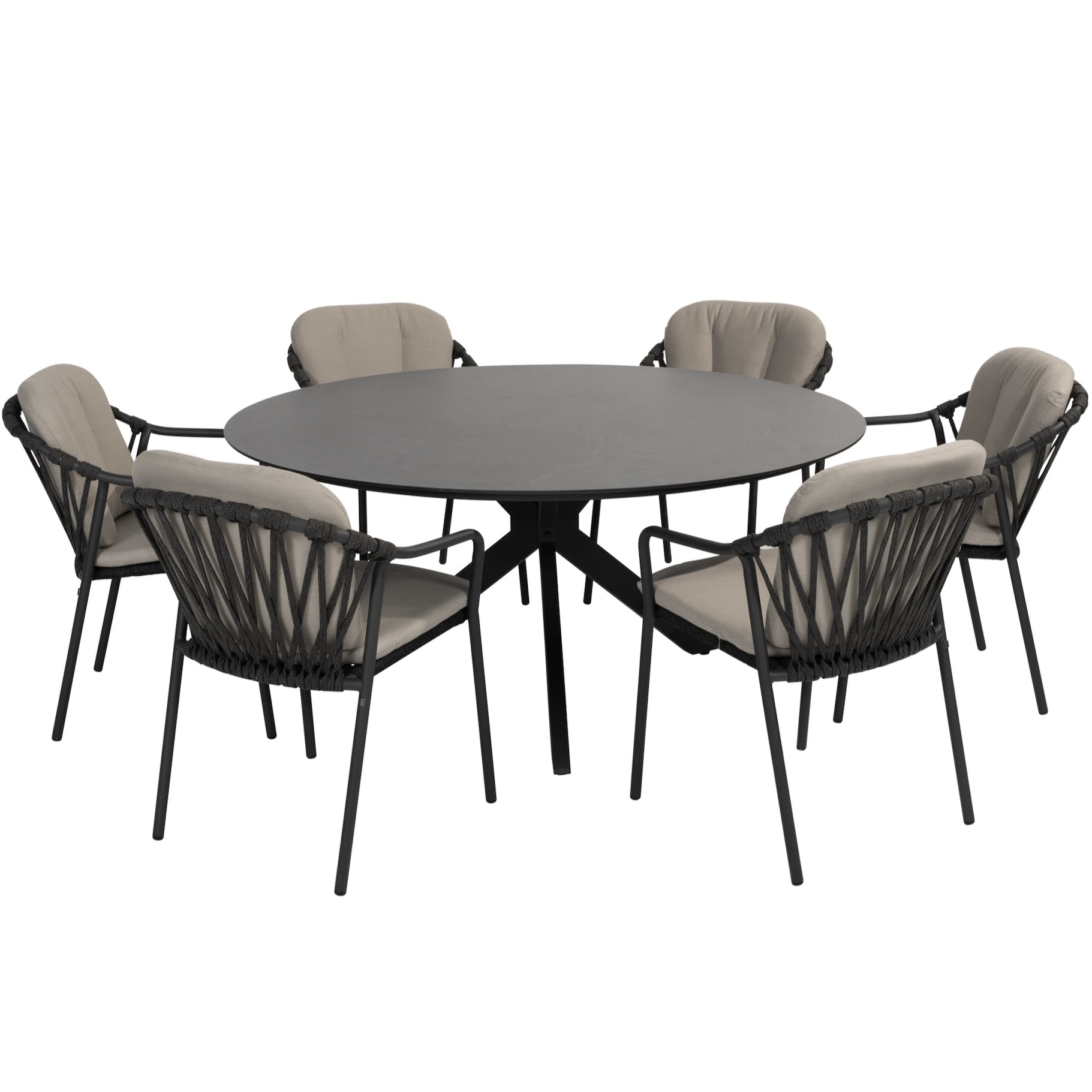 Manitoba Locarno dining tuinset 160 cm rond 7 delig HPL antraciet 4 ...