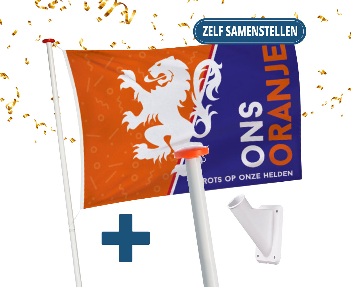 Ons oranje vlag aan huis set - Vlaggen Unie